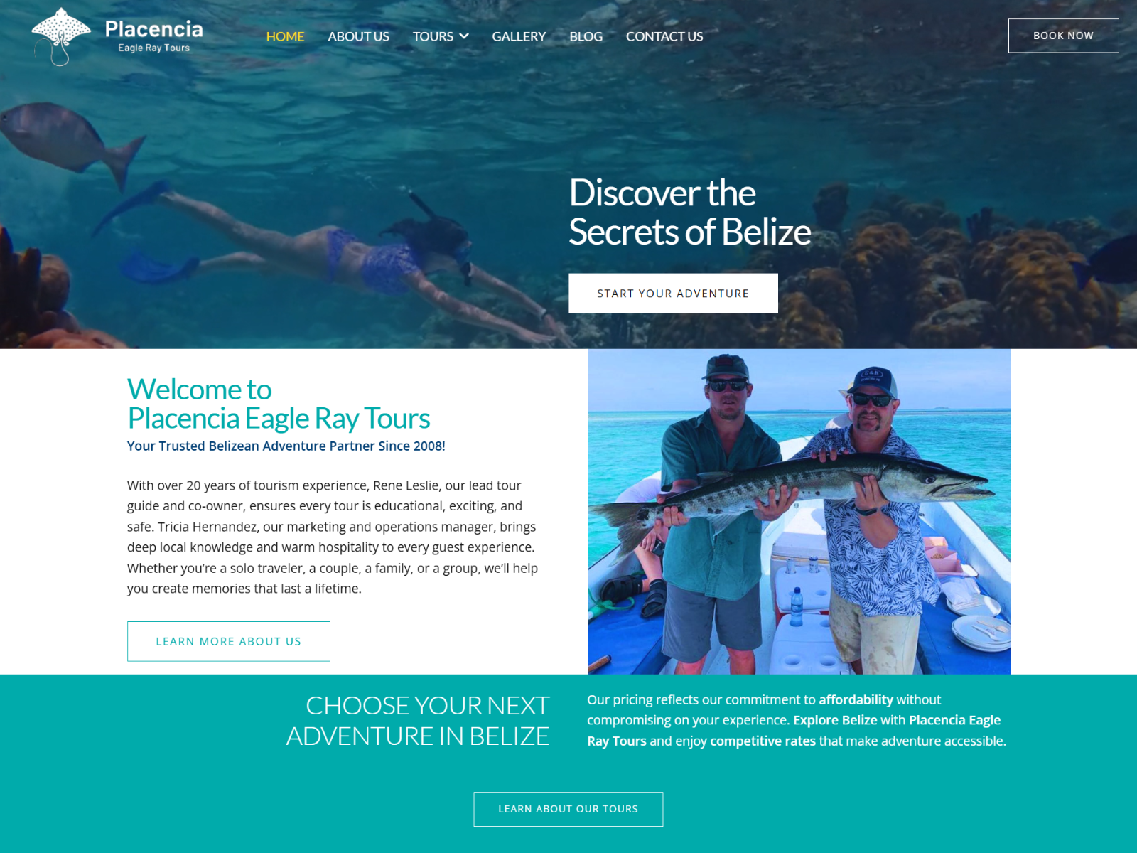 New website live: Placencia Eagle Ray Tours, developed by TAS Belize ...